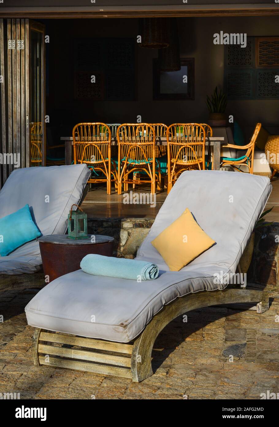 Relaxing chairs at the seaside luxury resort in Mui Ne Town, Phan Thiet ...