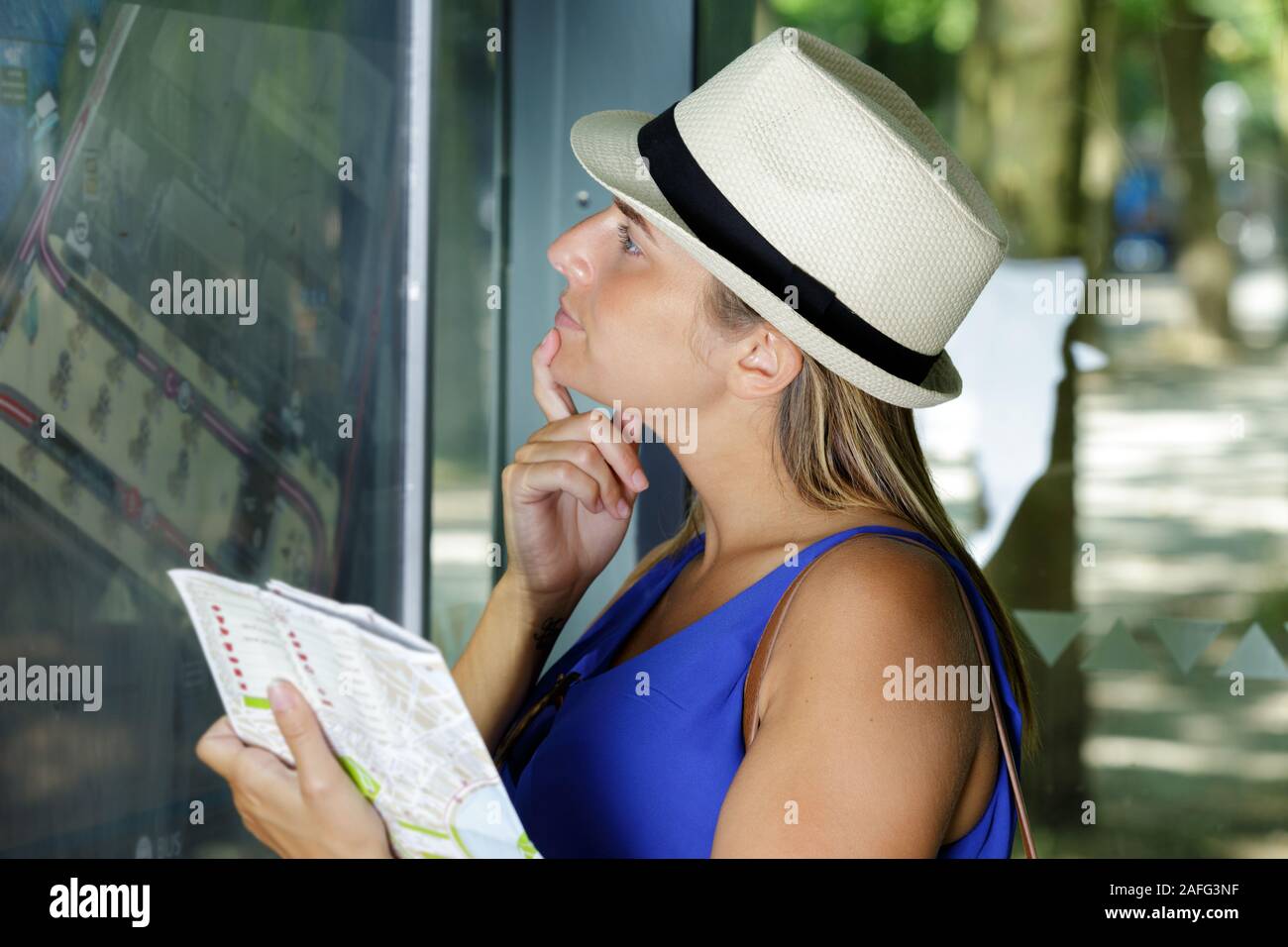 a young woman with map Stock Photo - Alamy