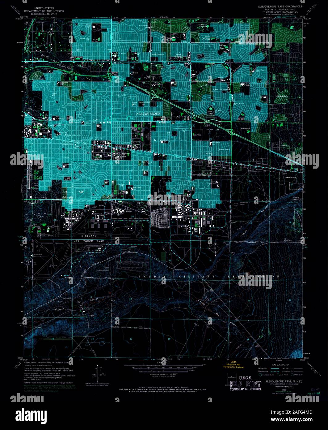 USGS TOPO Map New Mexico NM Albuquerque East 189529 1960 24000 Inverted ...
