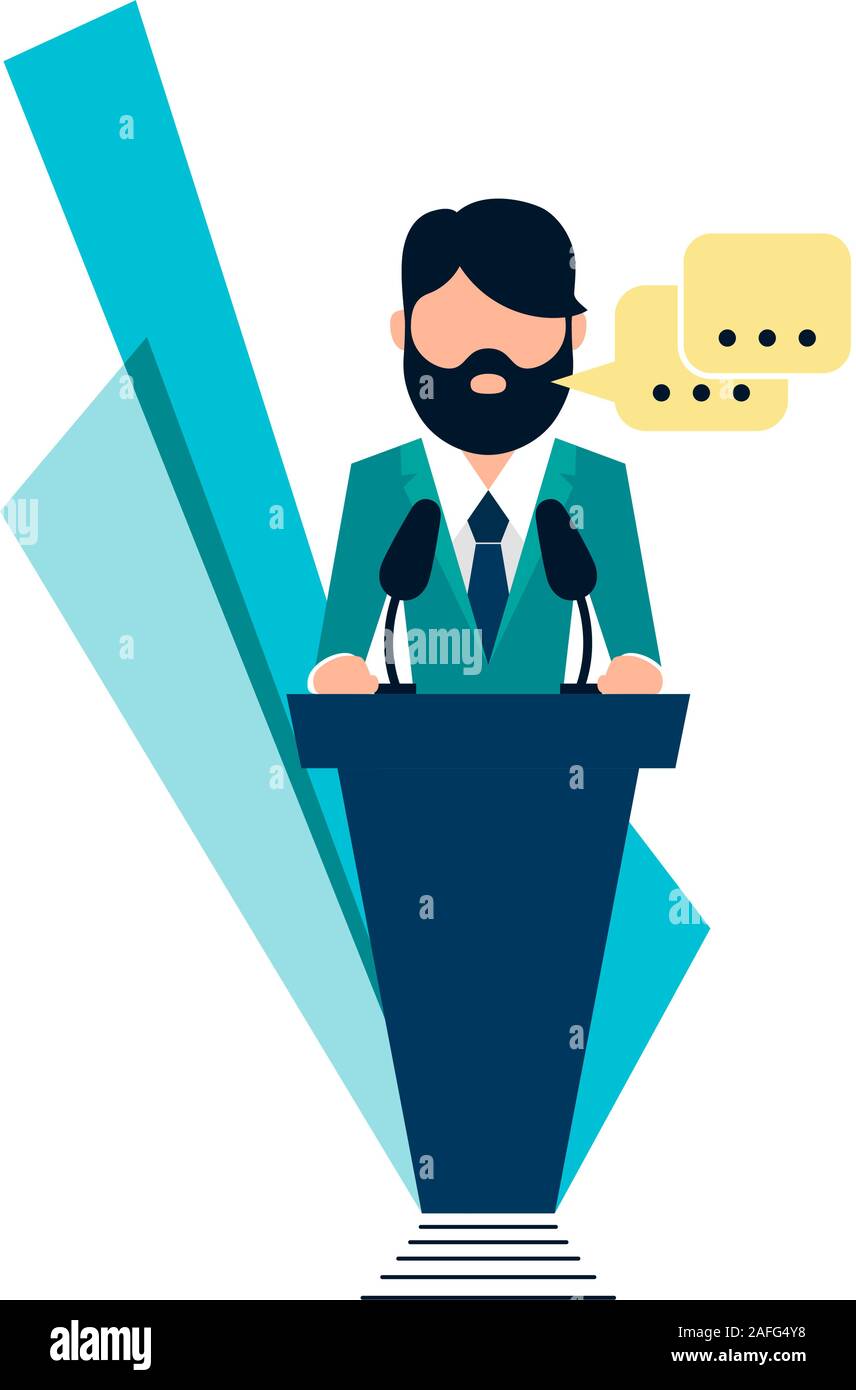 Vector illustration. Public Speaking on podium for presentation and ...