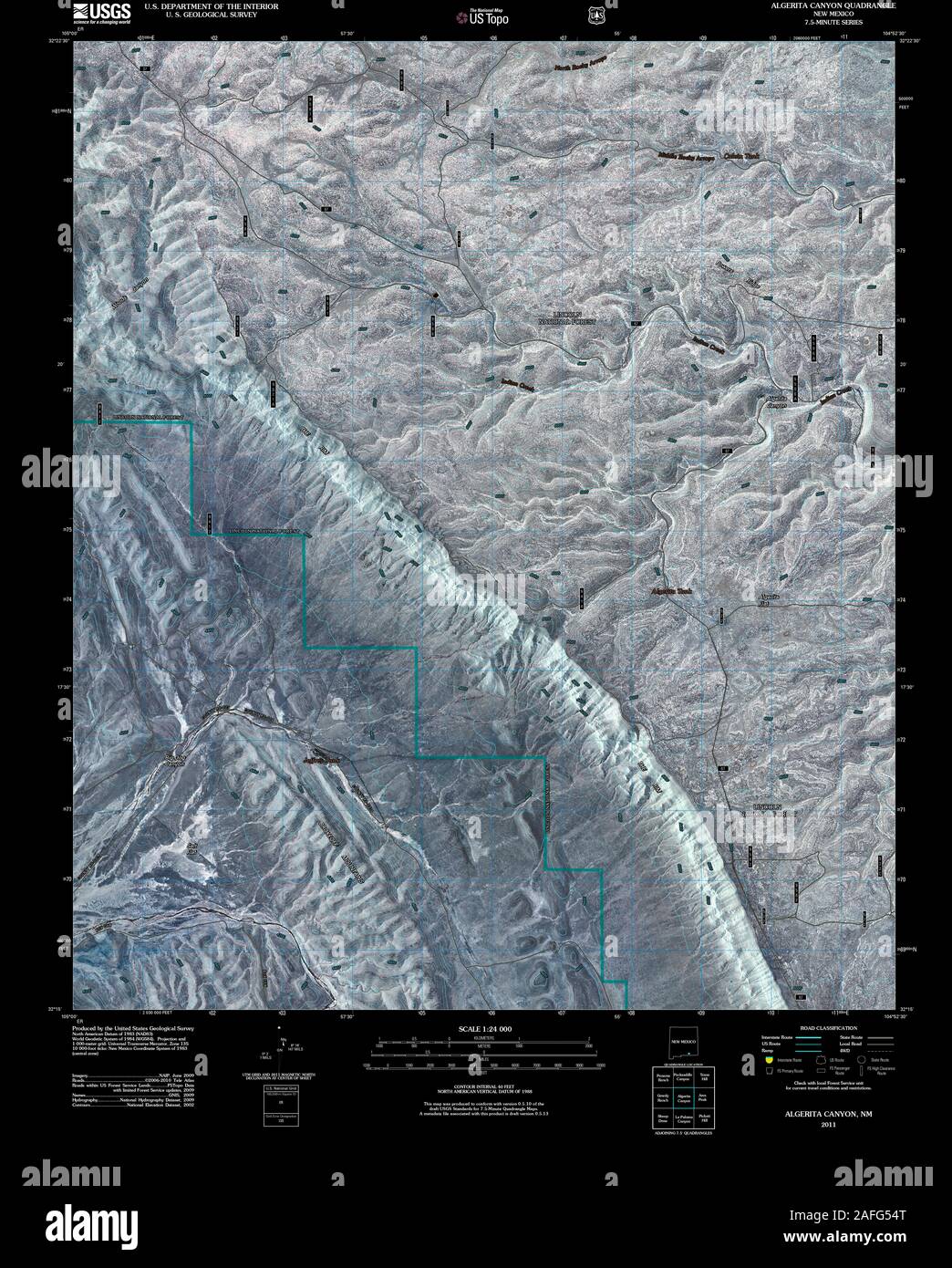 USGS TOPO Map New Mexico NM Algerita Canyon 20110211 TM Inverted ...