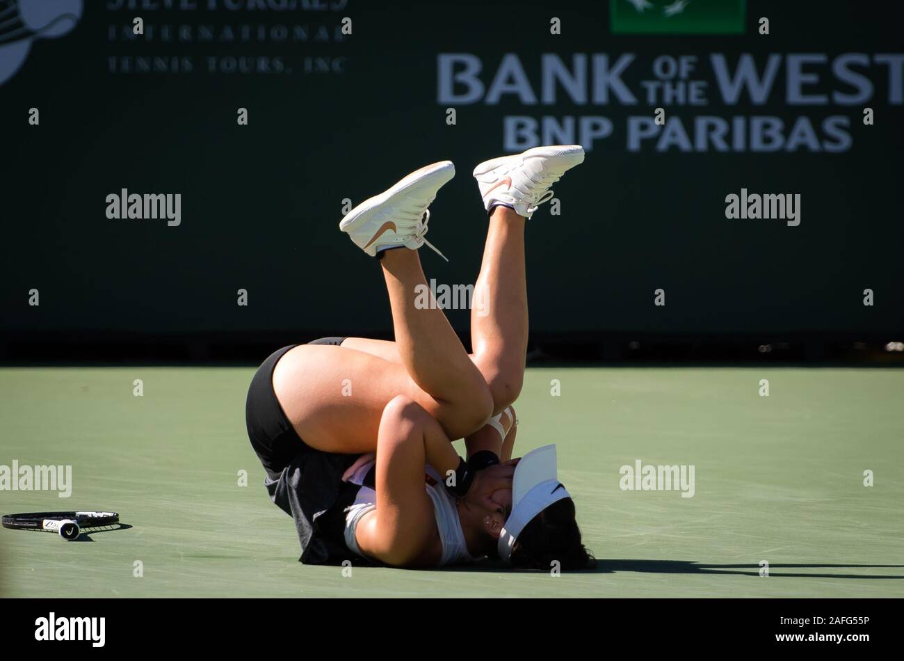 Bianca Andreescu of Canada reacts to winning the final of the 2019 BNP ...