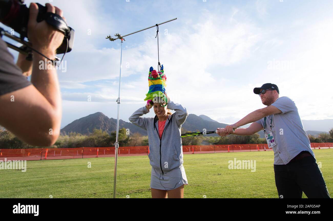 Daria Gavrilova of Australia receives a birthday pinata after her WTA ...