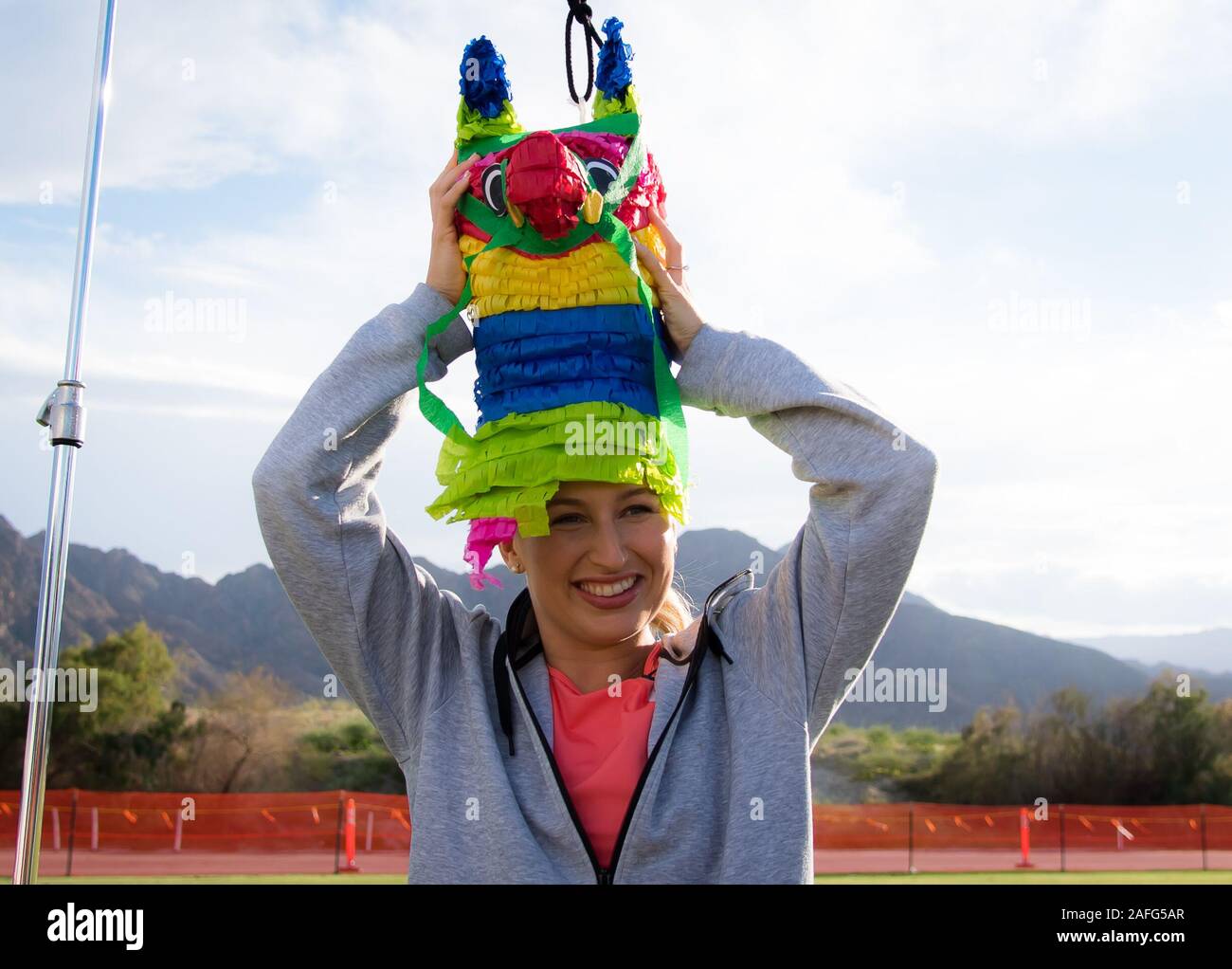 Daria Gavrilova of Australia receives a birthday pinata after her WTA ...