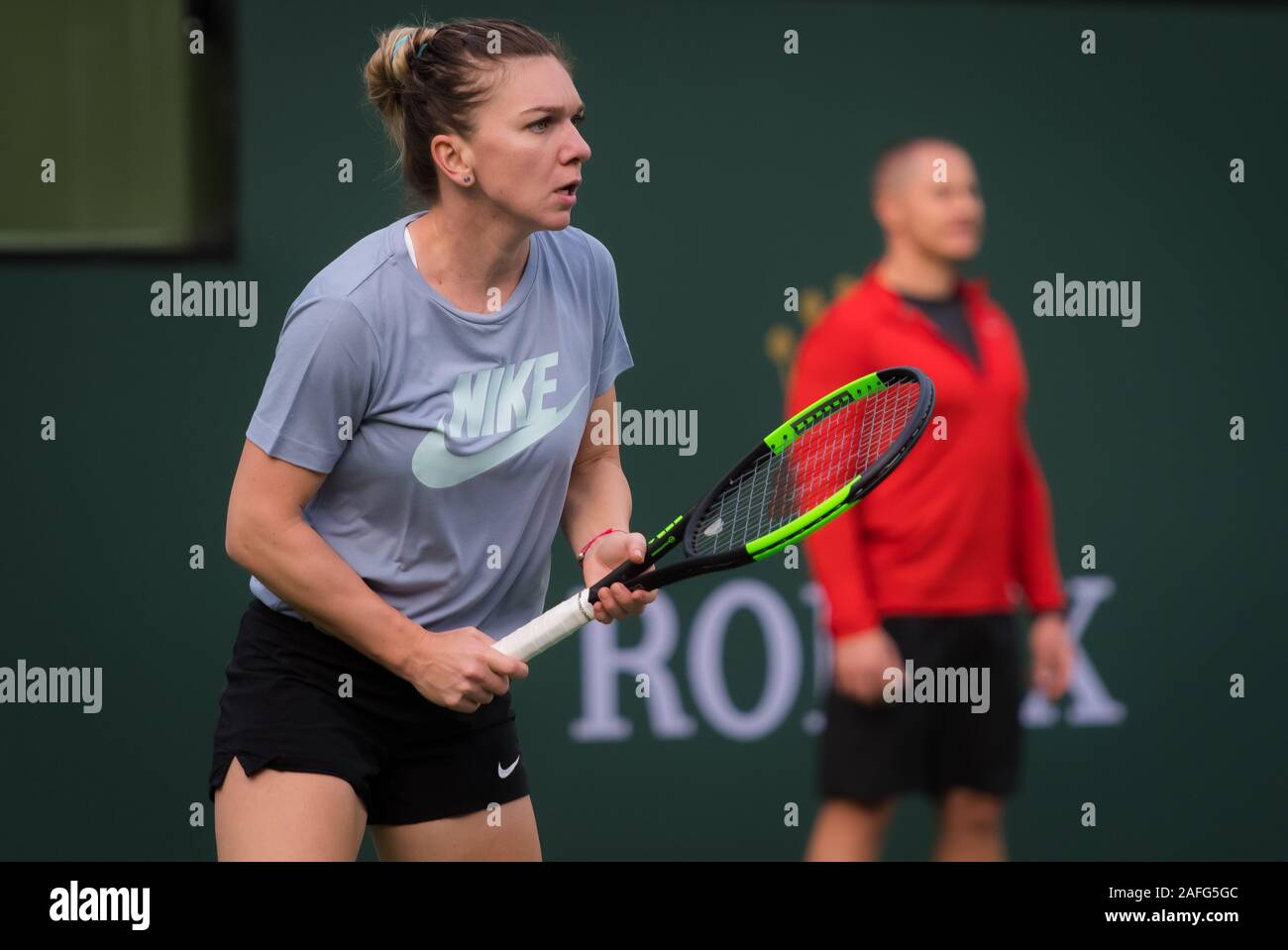 Simona Halep of Romania during practice ahead of the 2019 BNP Paribas ...