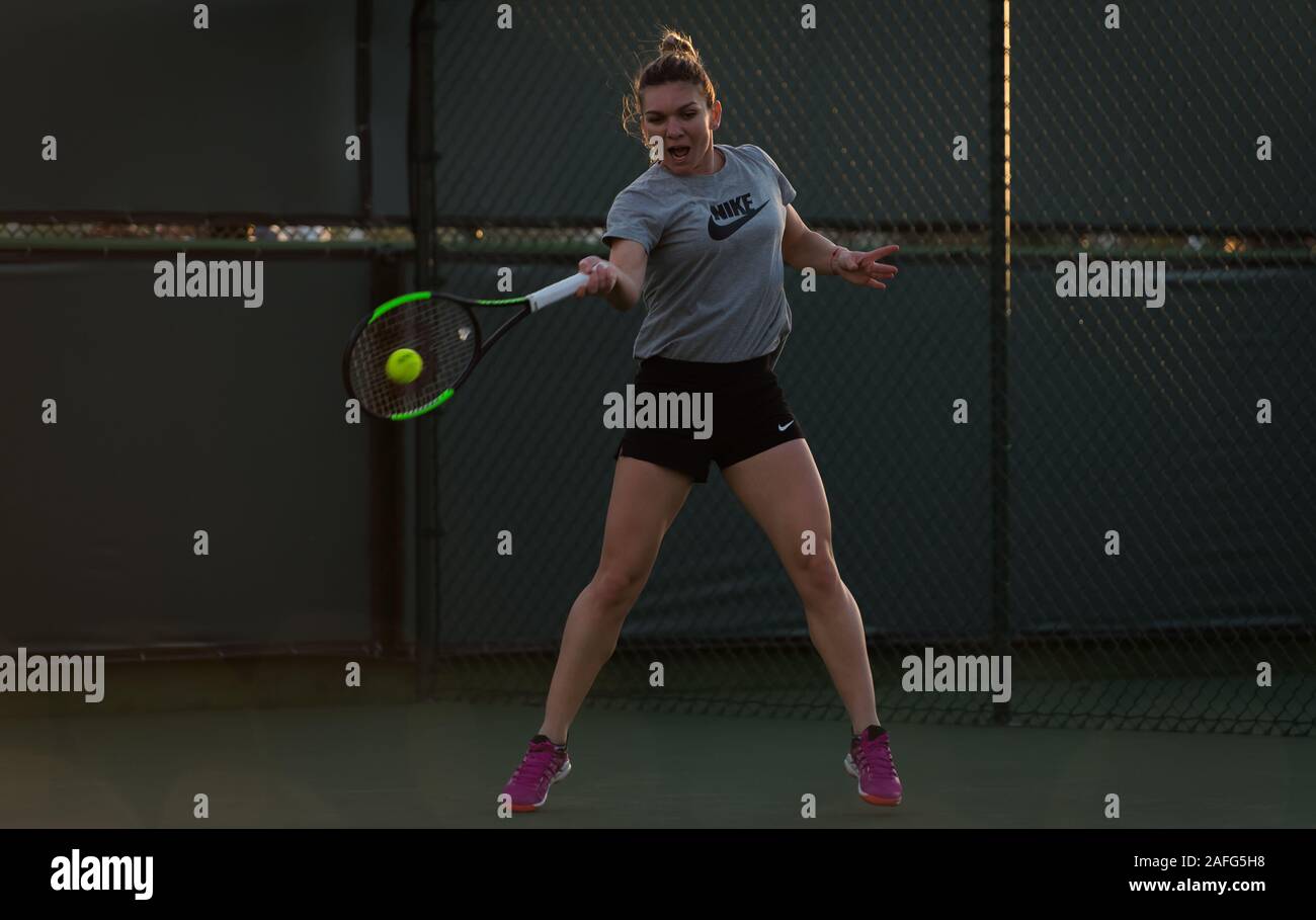 Simona Halep of Romania during practice ahead of the 2019 BNP Paribas ...