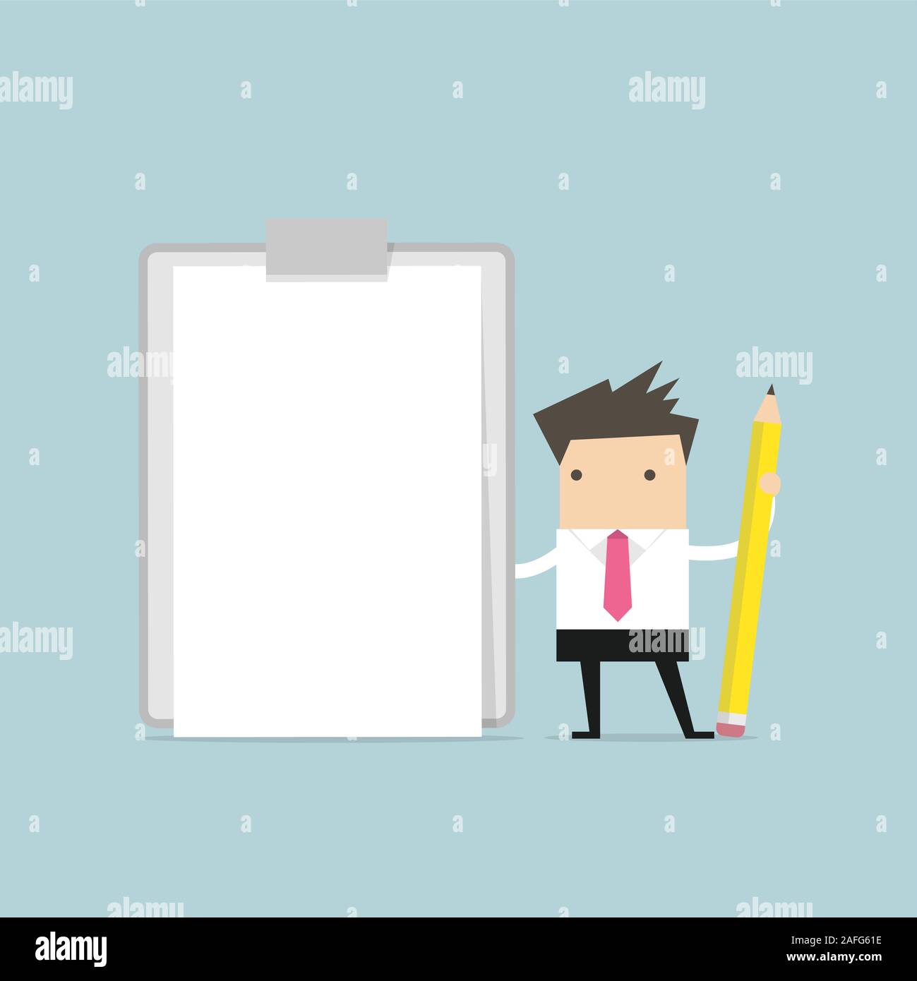 Businessman holding clipboard with blank white paper. vector Stock ...