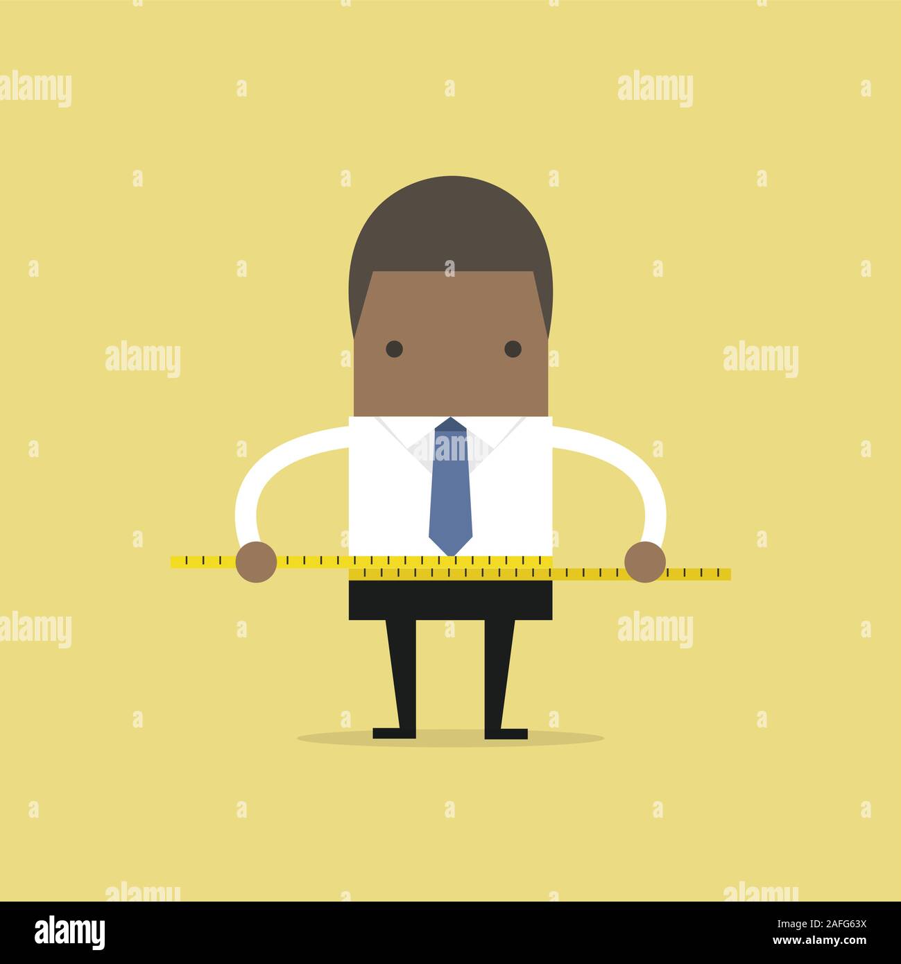 African businessman measuring his waist with measure tape. vector Stock ...