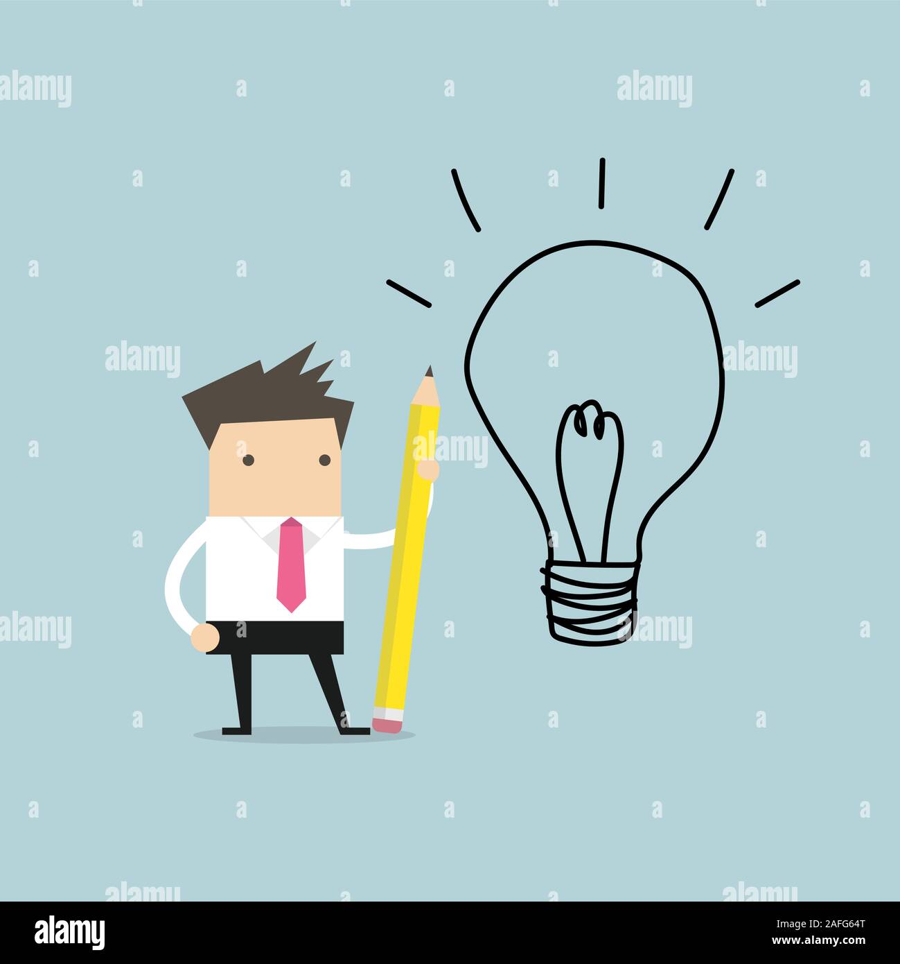 Pencil drawing light bulb character with hi-res stock photography and ...