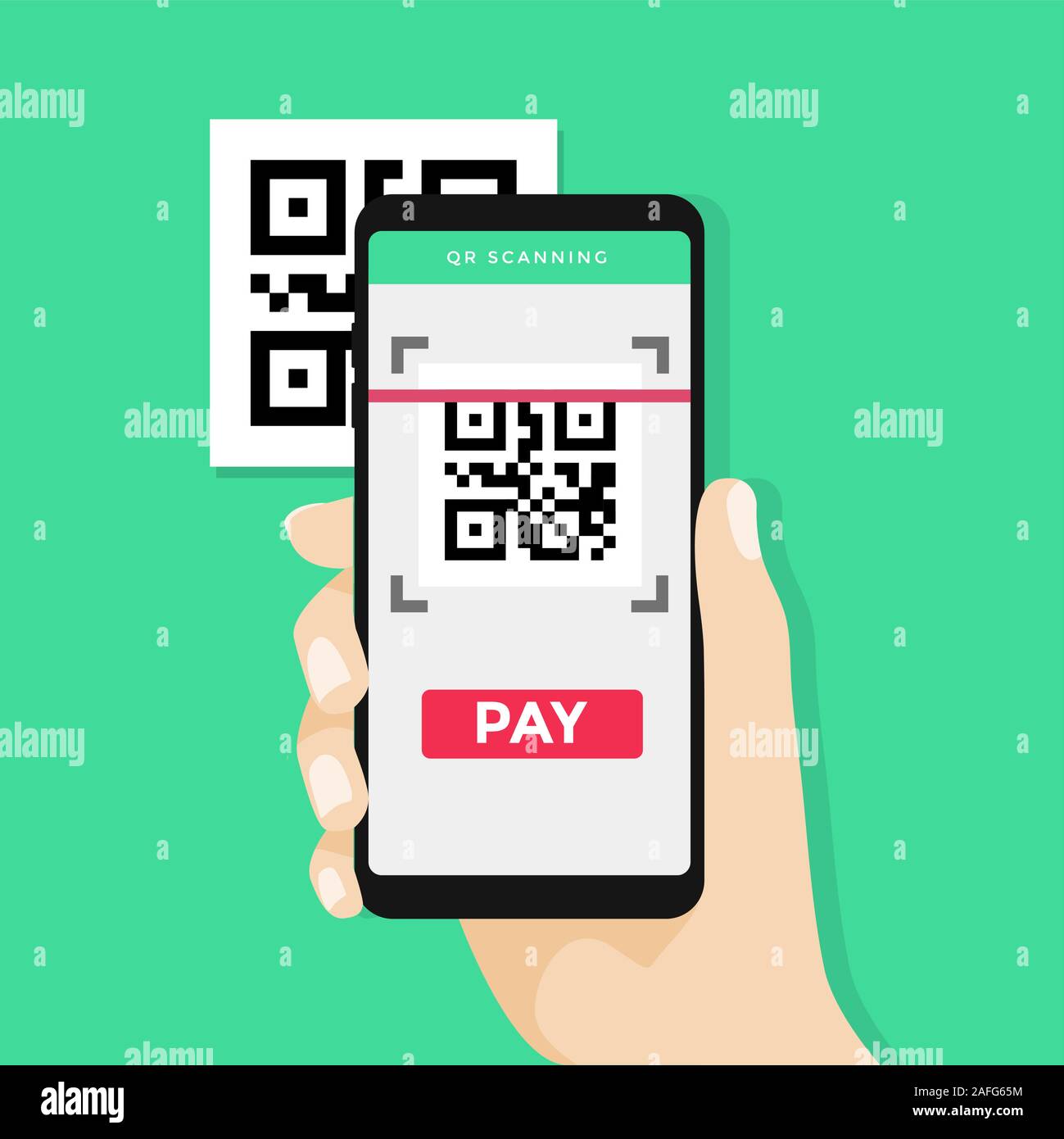 Hand holding smartphone to scan QR code on paper for detail, technology ...