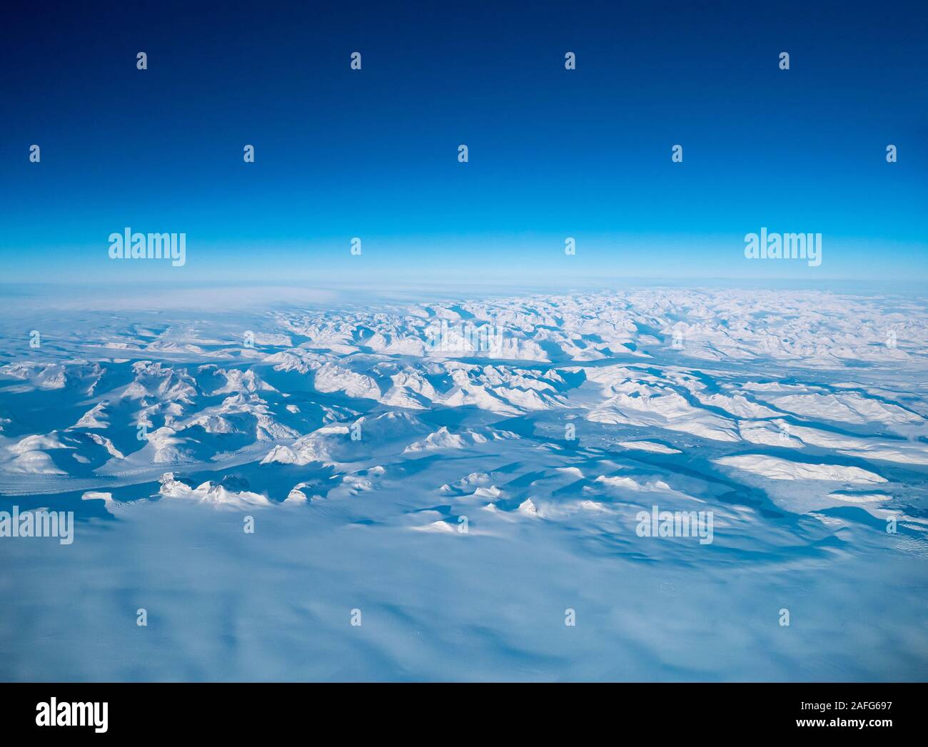 Greenland frozen landscape aerial view shot from plane. Complex Snow ...