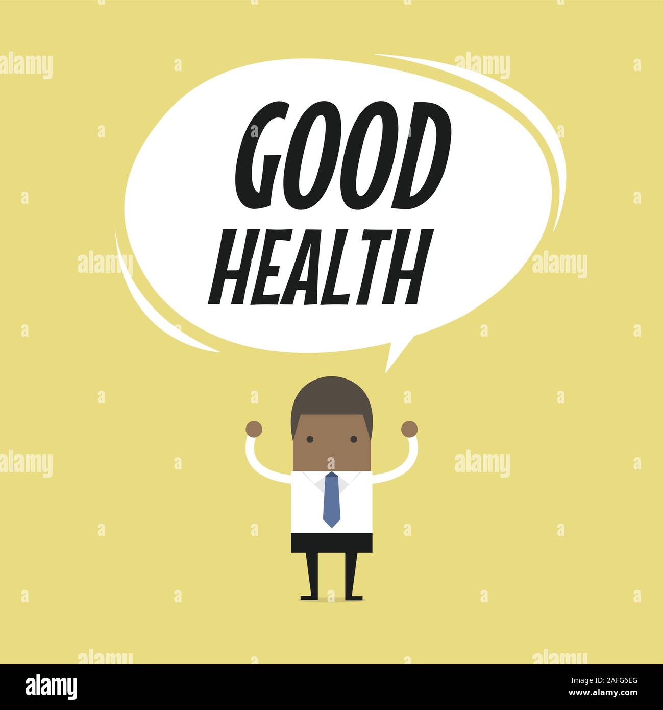 African businessman standing with good health word balloon, healthy ...