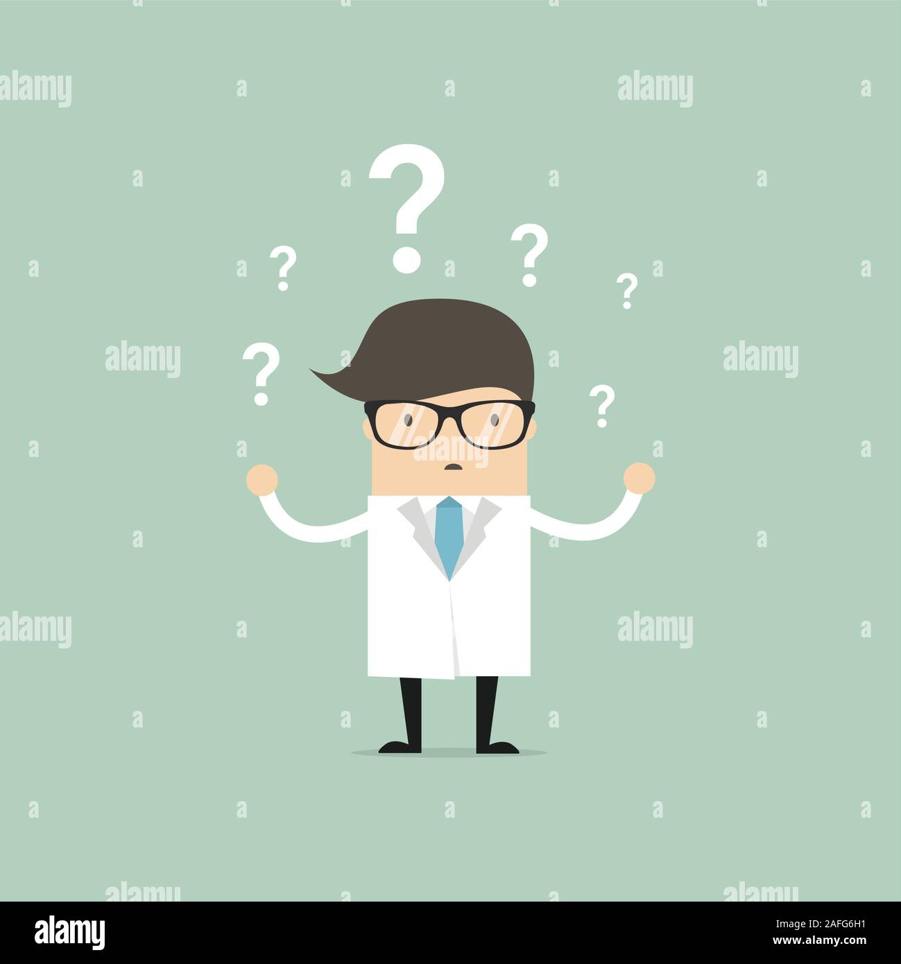 Thoughtful doctor character having many questions vector Stock Vector ...