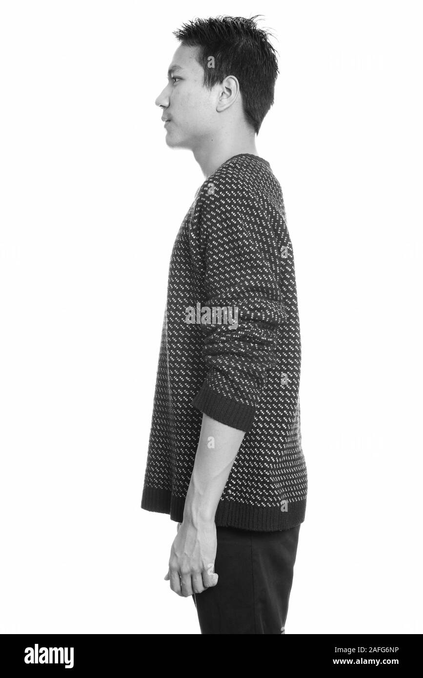 Profile view of young Asian man in black and white Stock Photo - Alamy