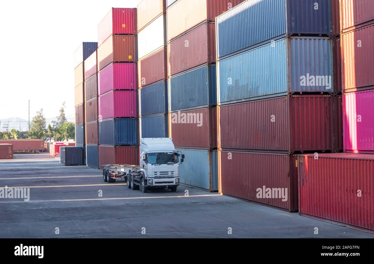 Container truck in the harbor Stock Photo - Alamy