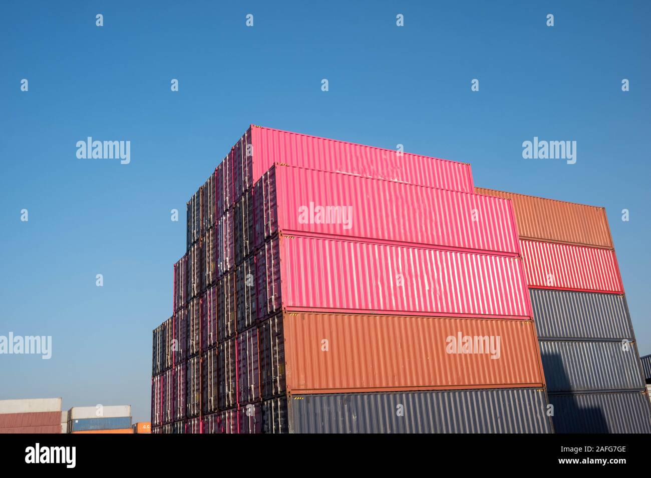 Container stack In the cargo yard Stock Photo - Alamy