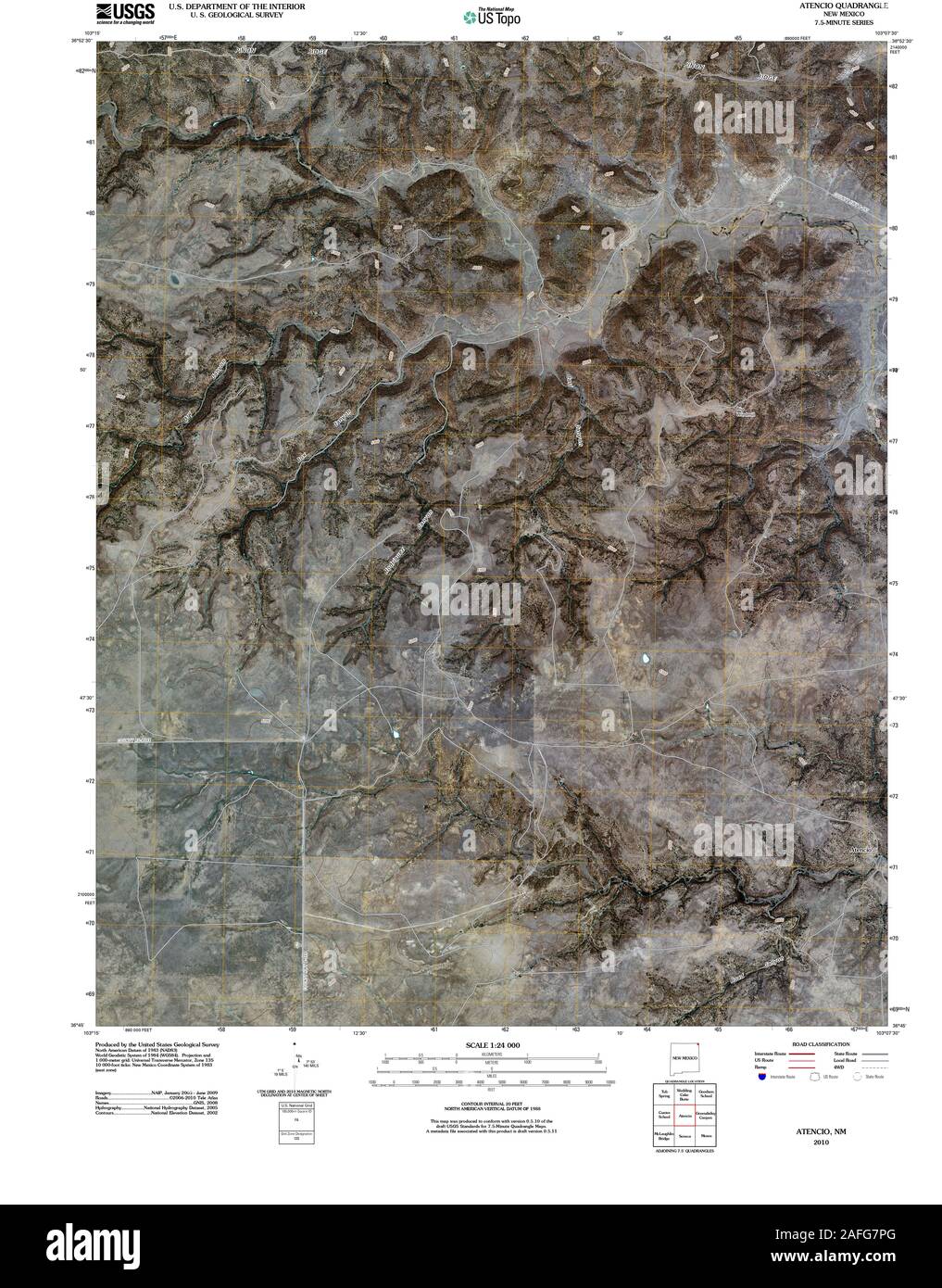 USGS TOPO Map New Mexico NM Atencio 20100830 TM Restoration Stock Photo ...