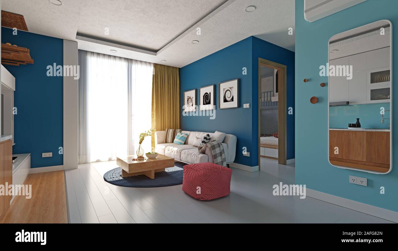 modern apartment interior. 3d rendering design concept Stock Photo - Alamy