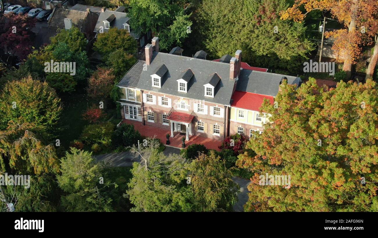 Lancaster, Pennsylvania - Oct 26 2019: Aerial view of luxurious mansion ...