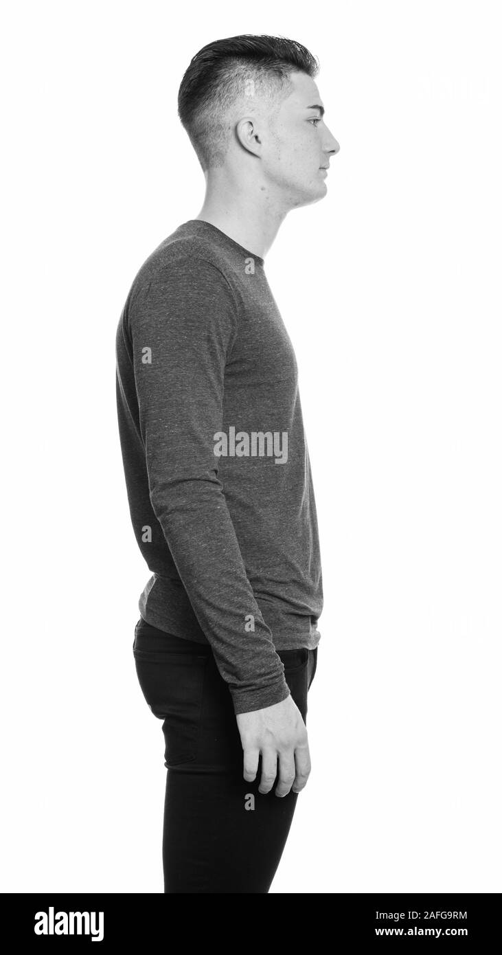 Man standing side view Black and White Stock Photos & Images - Alamy