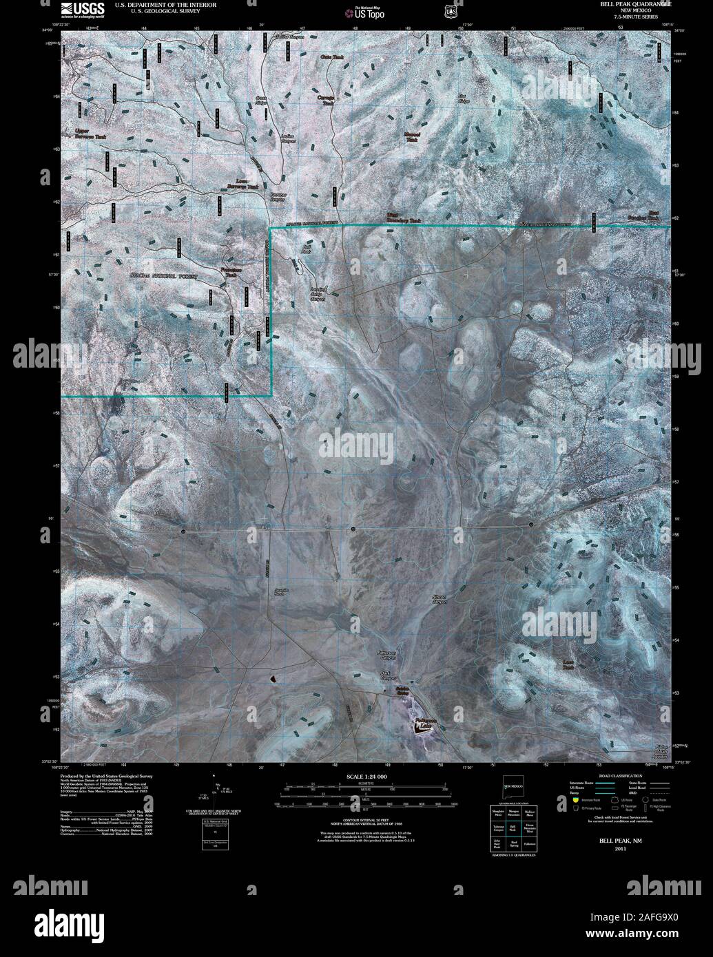 USGS TOPO Map New Mexico NM Bell Peak 20110203 TM Inverted Restoration ...