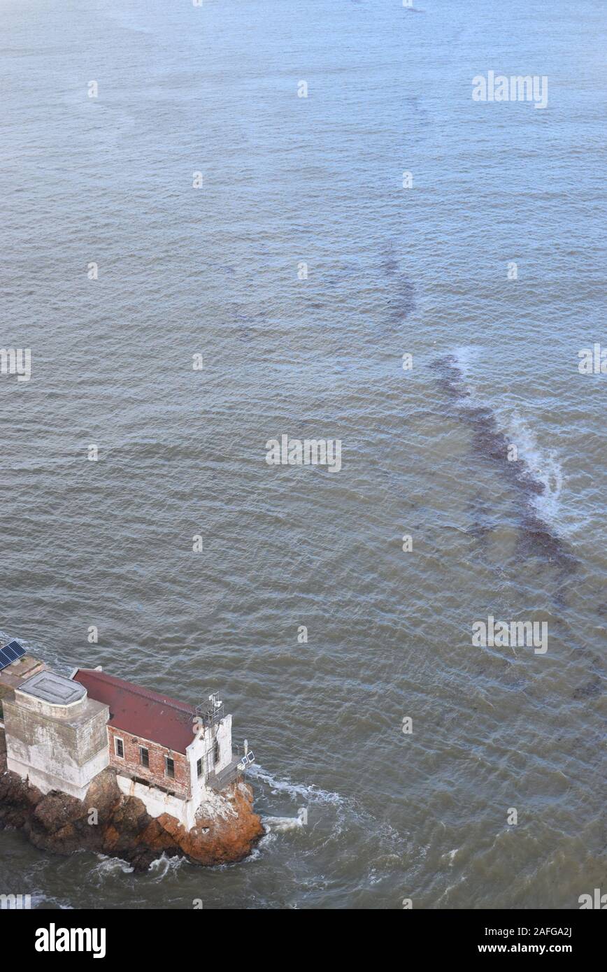 View of Marin County from the Golden Gate Bridge. Historic Lime Point ...