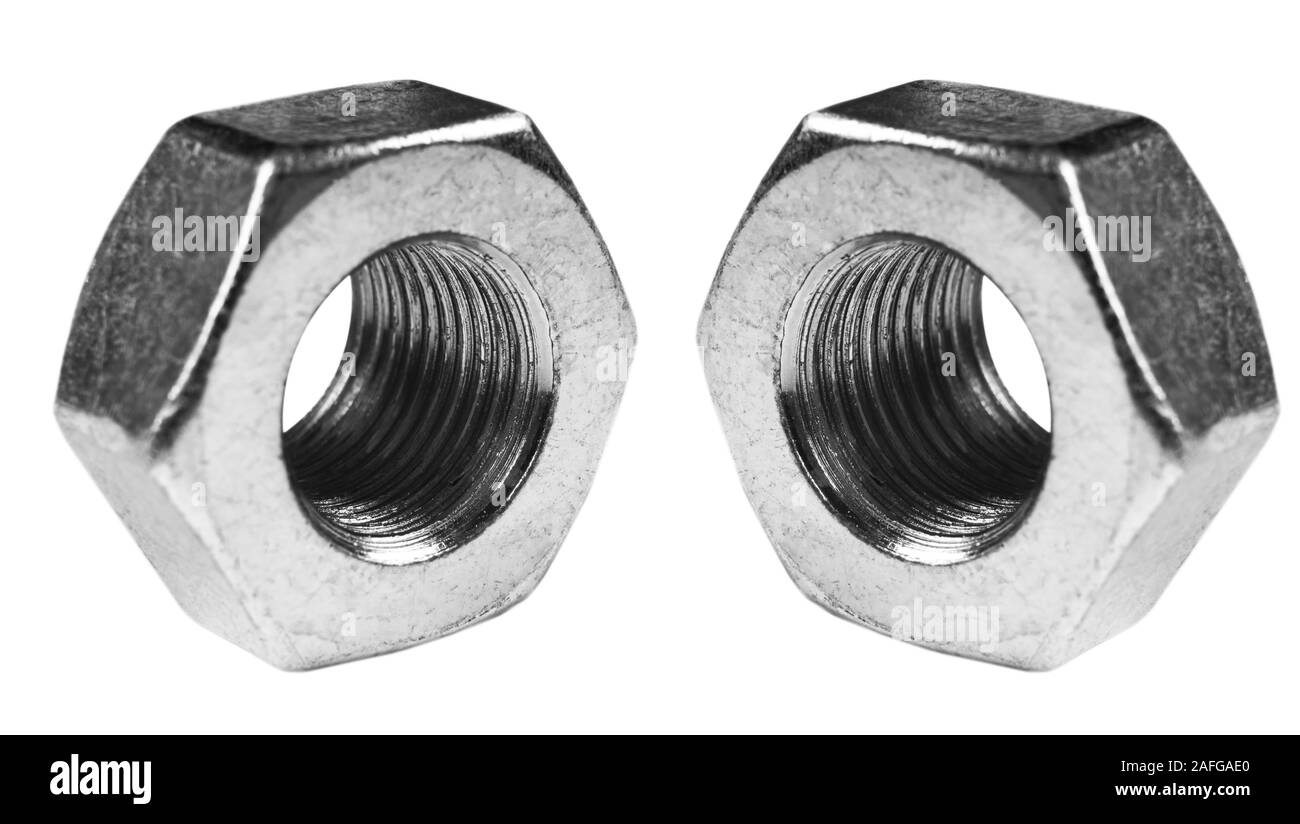 Metal nuts isolated on white background. Chromed screw nuts isolated ...