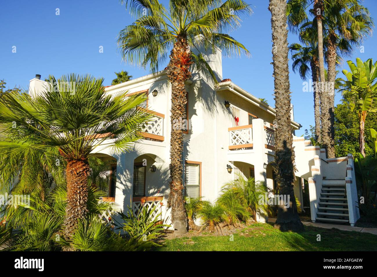 Typical Southern California Spanish style residential condo surrounded ...
