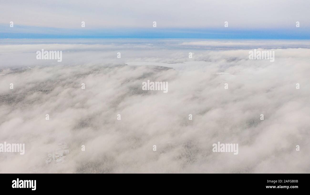 Aerial view White clouds in blue sky. Top view. View from drone. Aerial bird's eye view. Aerial ...