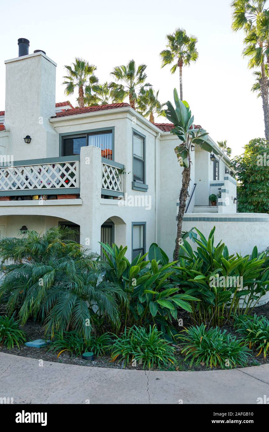 Typical Southern California Spanish style residential condo surrounded ...