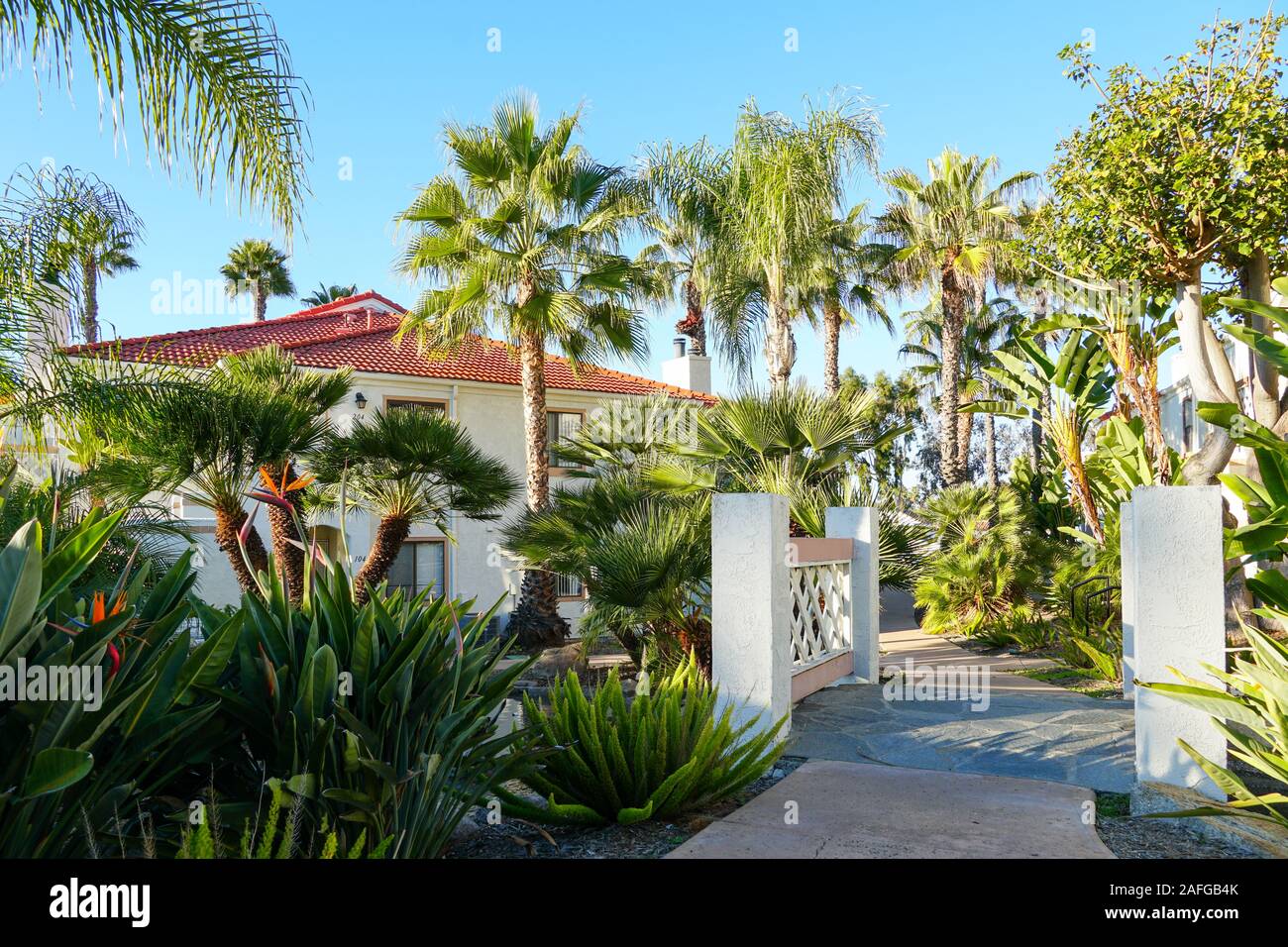 Typical Southern California Spanish style residential condo surrounded ...
