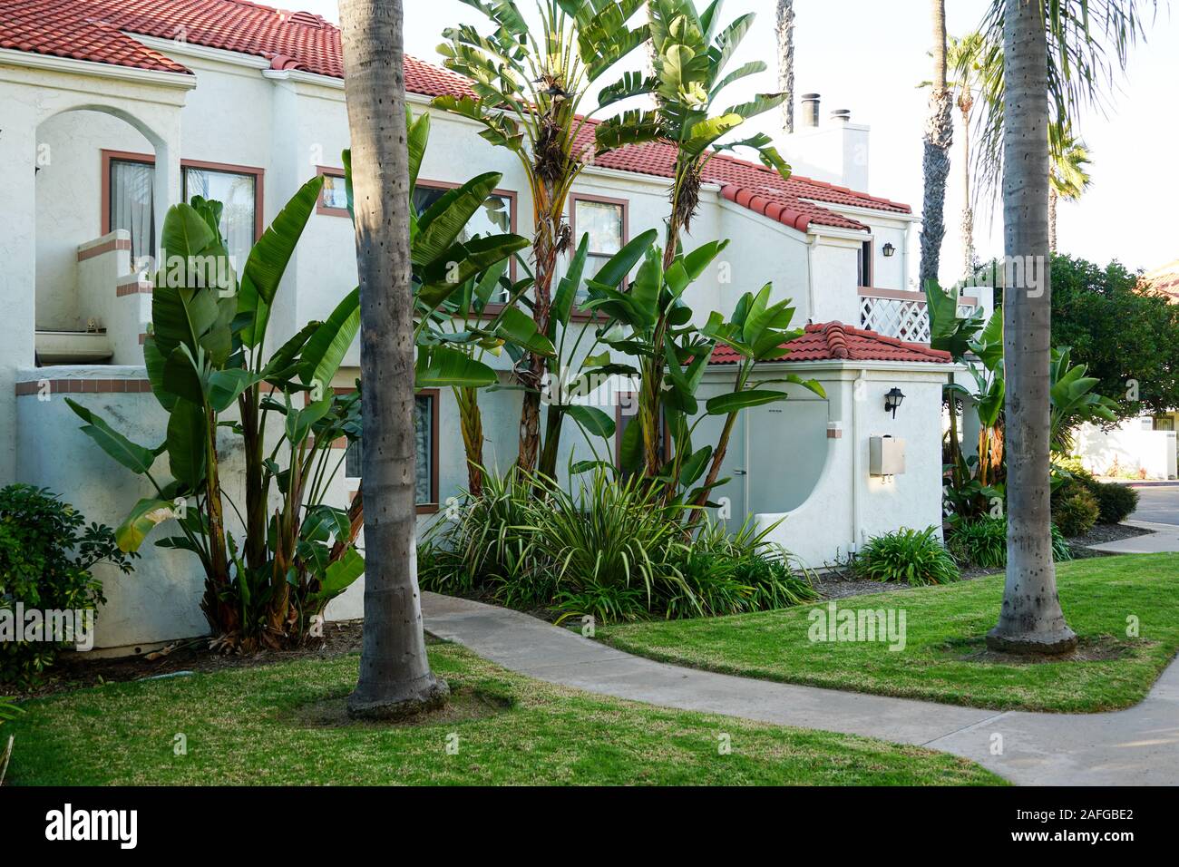 Typical Southern California Spanish style residential condo surrounded ...