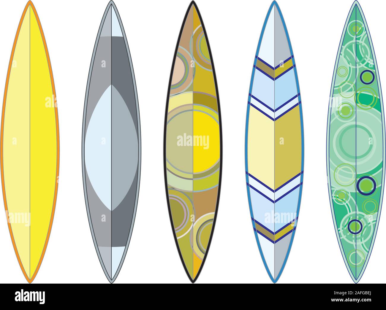 Collection of colorful surfboard designs on white background Stock ...