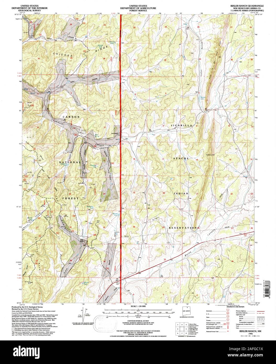 USGS TOPO Map New Mexico NM Bixler Ranch 193809 1995 24000 Restoration ...