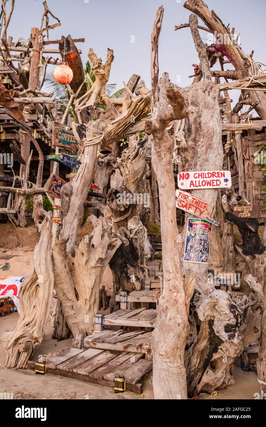 Entrance to the famous Hippie Bar made from driftwood on Ko Phayam ...