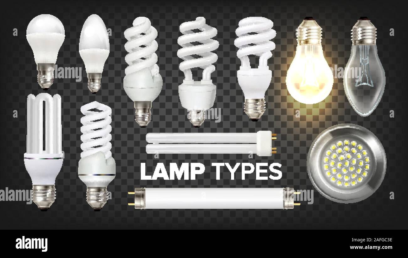 Led, Fluorescent And Incandescent Lamps Set Vector Stock Vector Image ...