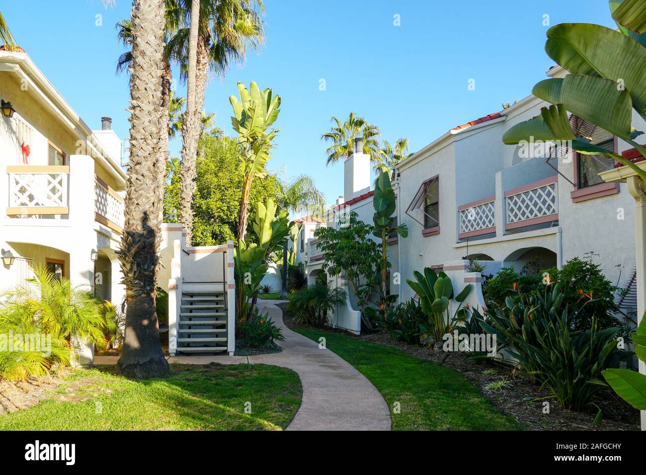 Typical Southern California Spanish style residential condo surrounded ...