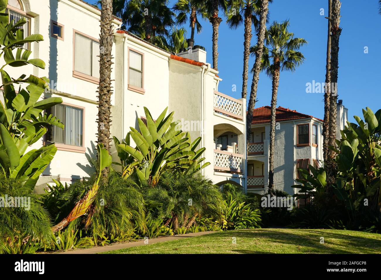 Typical Southern California Spanish style residential condo surrounded ...