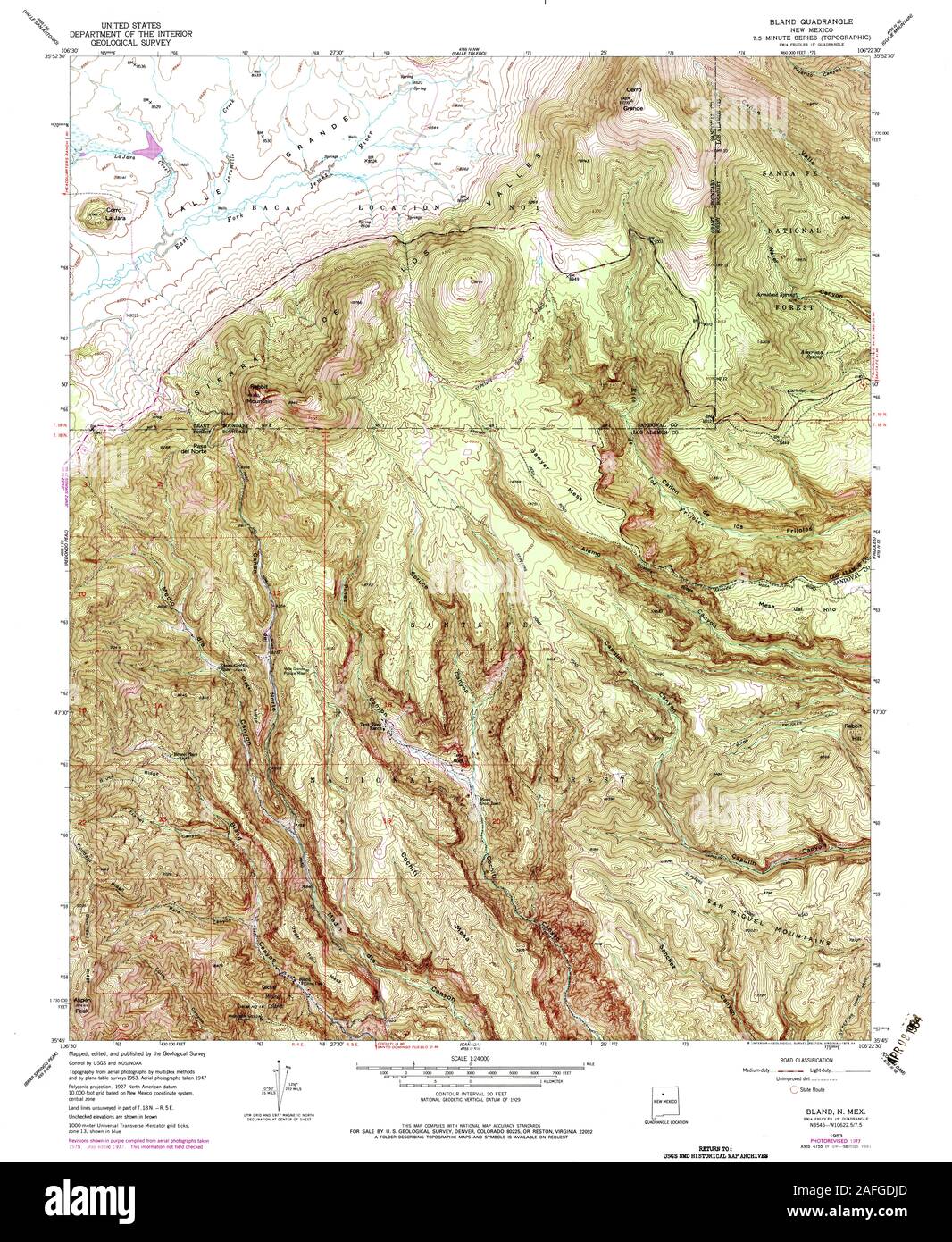 USGS TOPO Map New Mexico NM Bland 189810 1953 24000 Restoration Stock ...