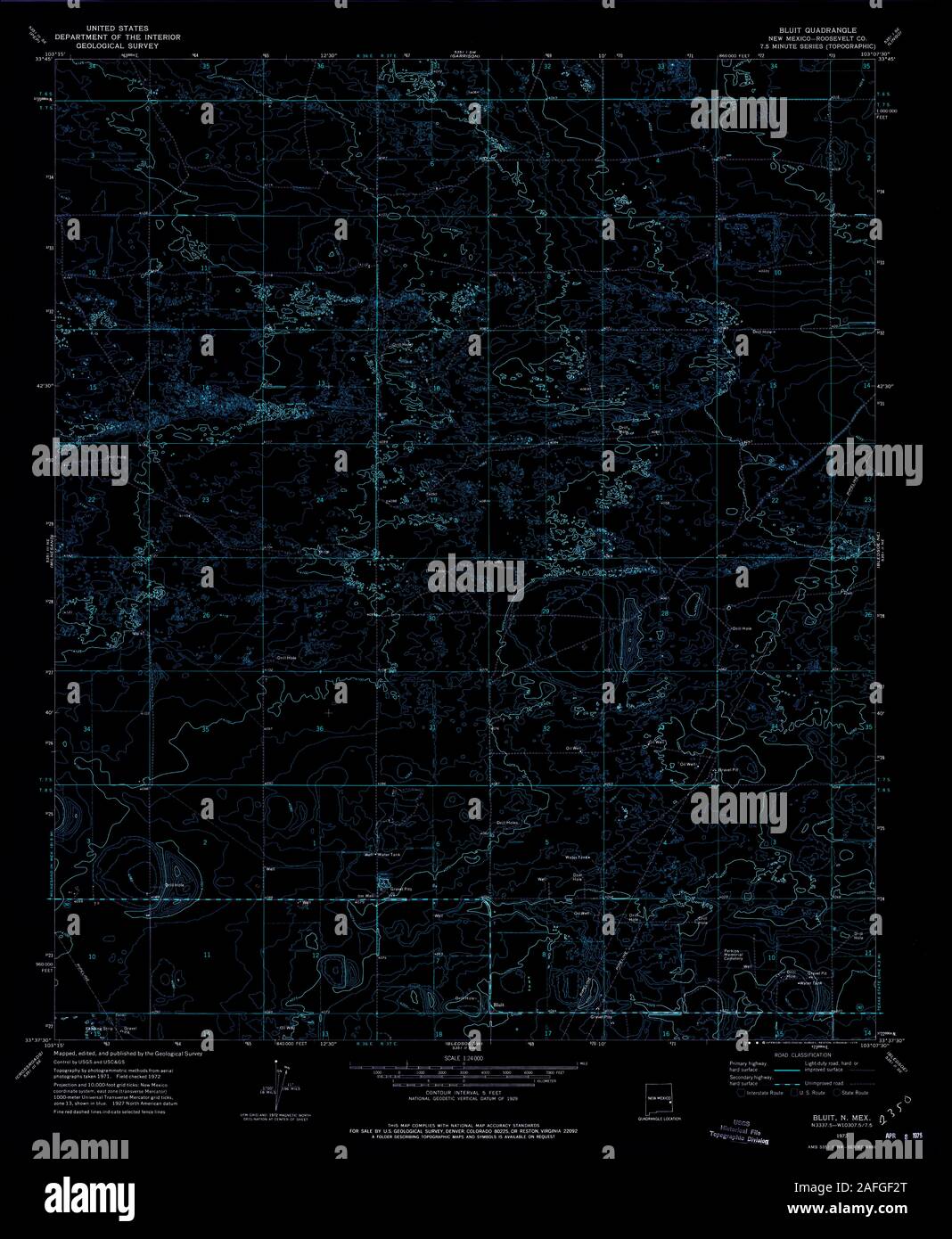 USGS TOPO Map New Mexico NM Bluit 189832 1972 24000 Inverted ...