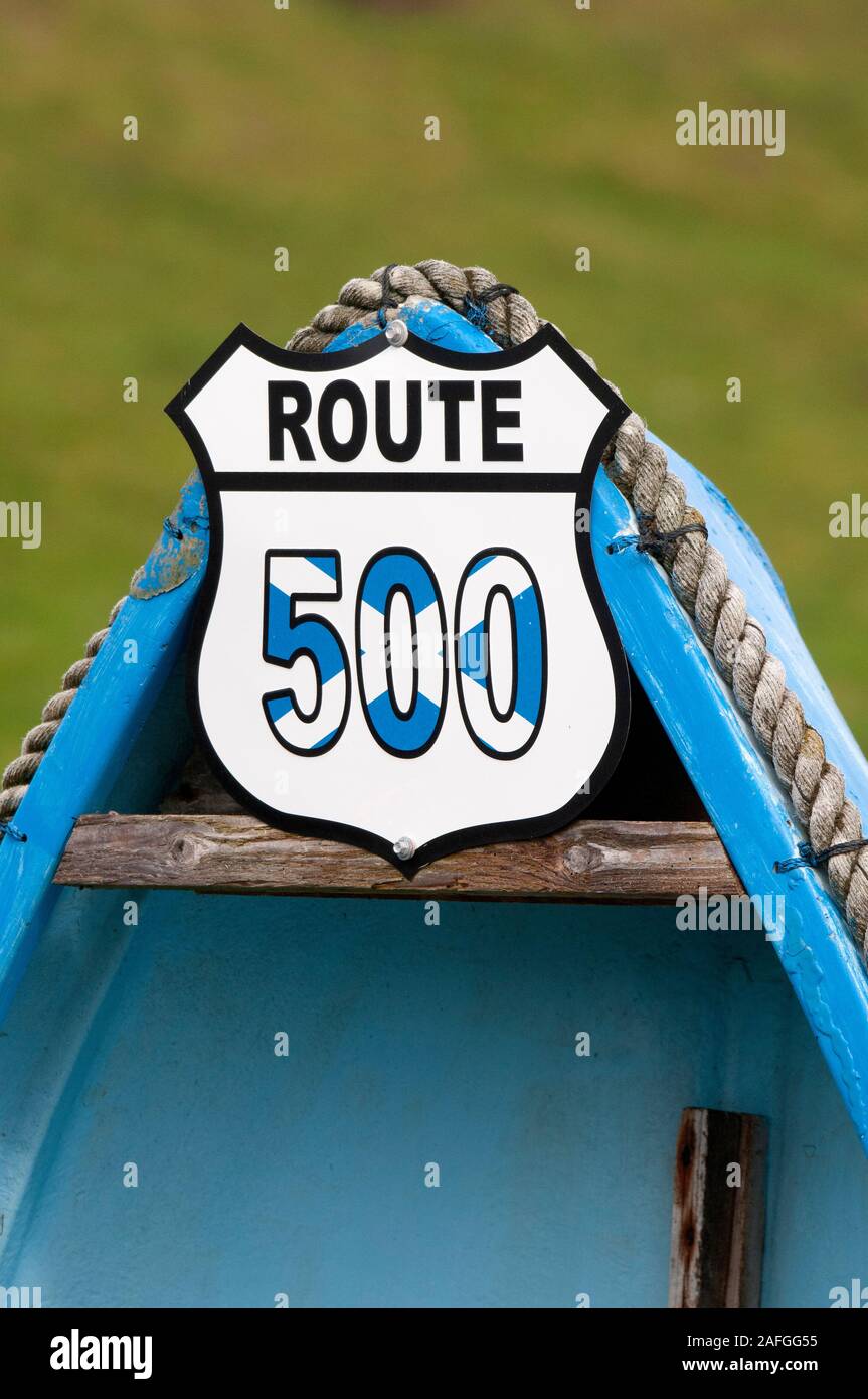 Sign at Clachtoll for Route 500 / North Coast 500 Stock Photo - Alamy