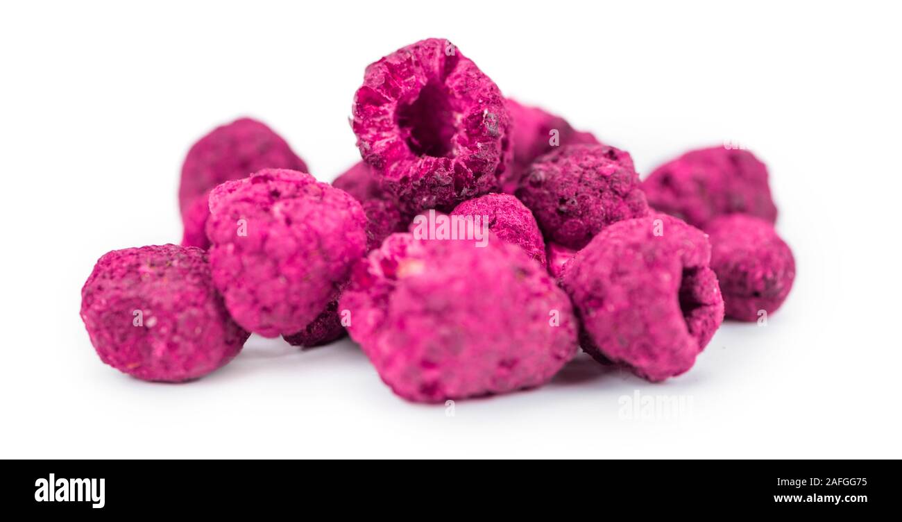 Fresh made Raspberries (dried) isolated on white background; close-up ...