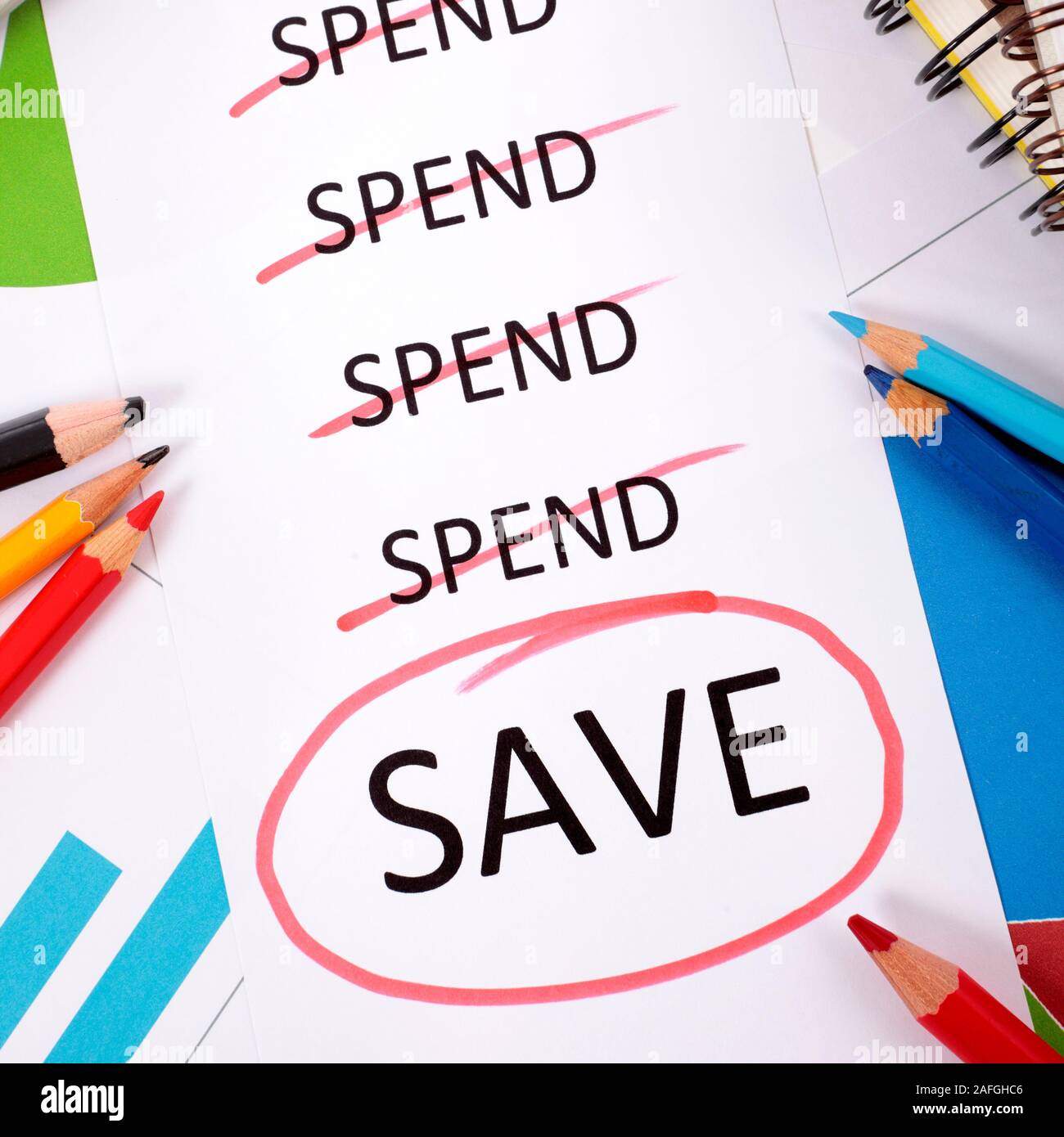 The word Save circled in red below a list of spending surrounded by ...