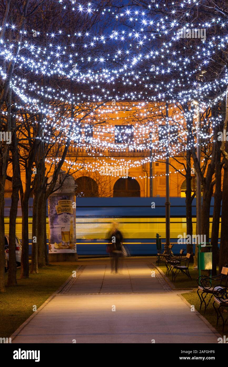 Famous downtown promenade at dawn blue hour in town Zagreb, Croatia ...
