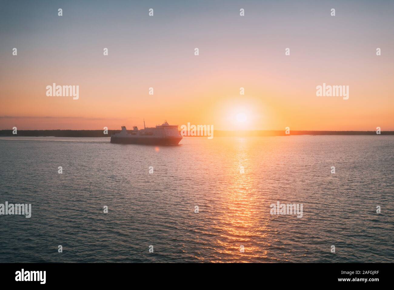 Stockholm, Sweden. Tourist Ship Or Ferry Boat Boat Liner Floating Near ...
