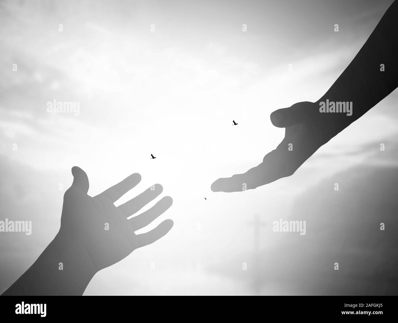 Hand giving support Black and White Stock Photos & Images - Alamy