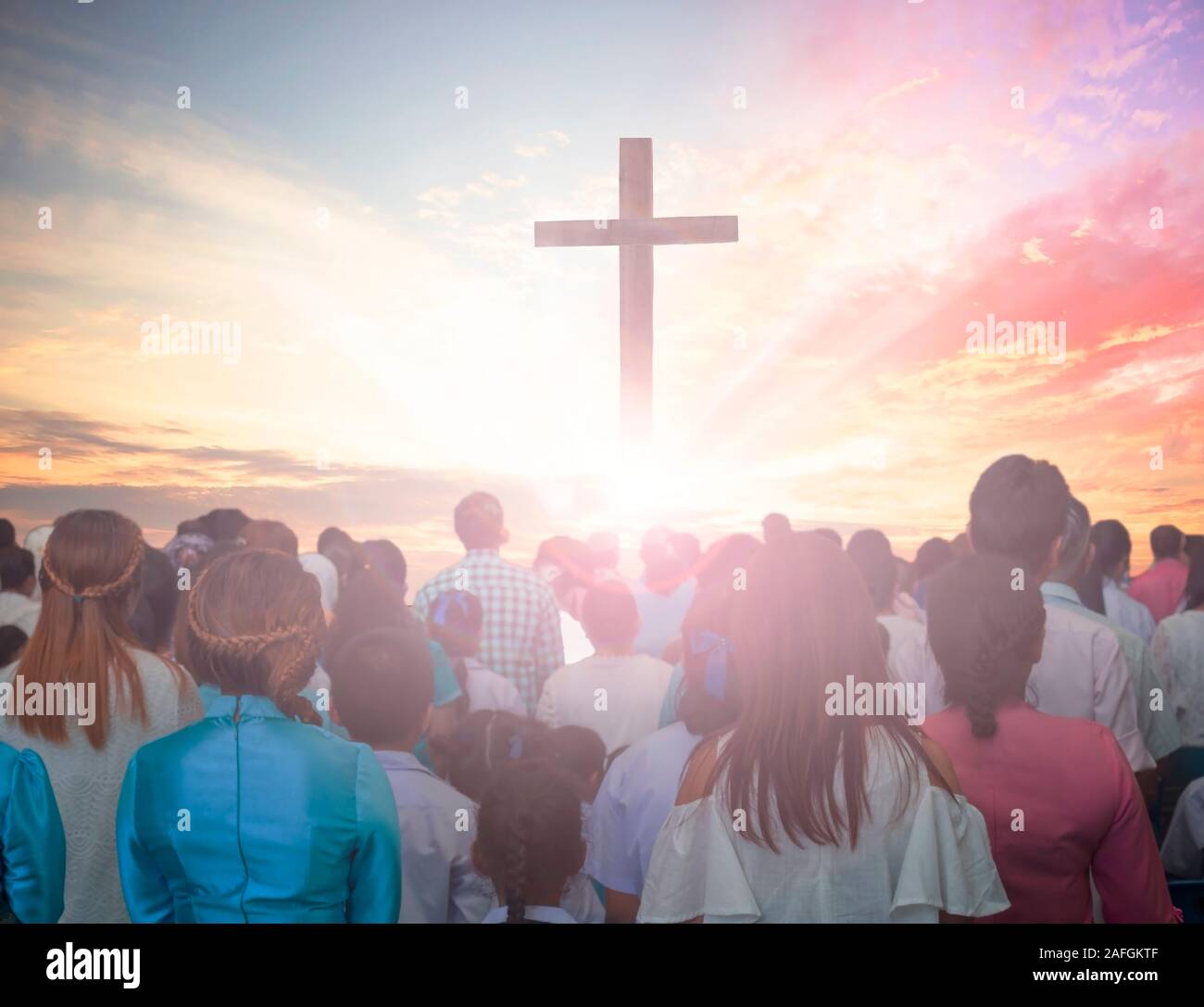 Easter Sunday concept: illustration of Jesus Christ crucifixion on Good ...