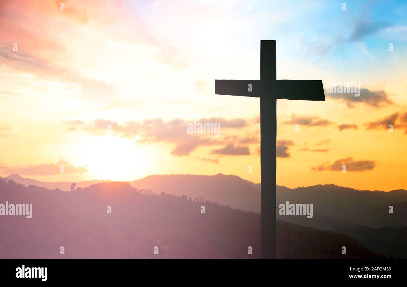 Easter Sunday concept: illustration of Jesus Christ crucifixion on Good ...