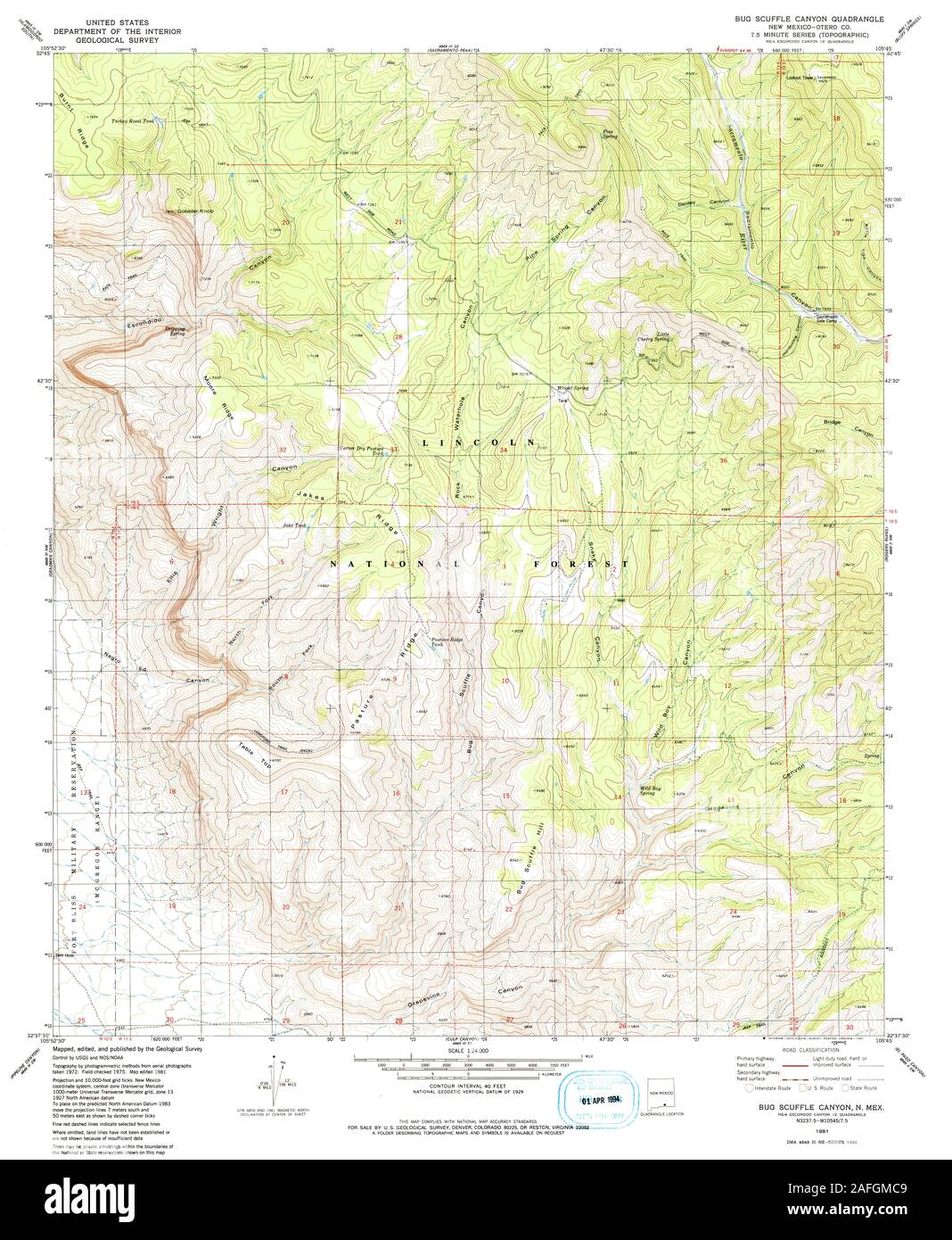 USGS TOPO Map New Mexico NM Bug Scuffle Canyon 189892 1981 24000 ...