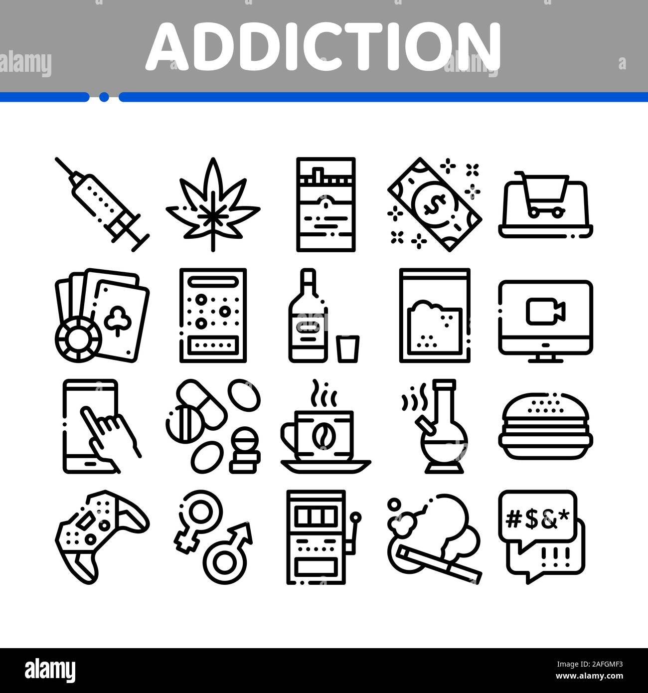 Addiction Bad Habits Collection Icons Set Vector Stock Vector Image ...